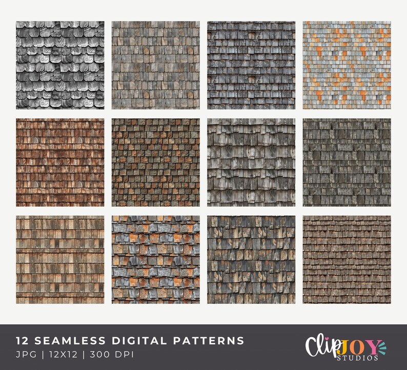 Wooden Shakes Textures, Shingles Seamless Patterns, 12 Downloadable ...