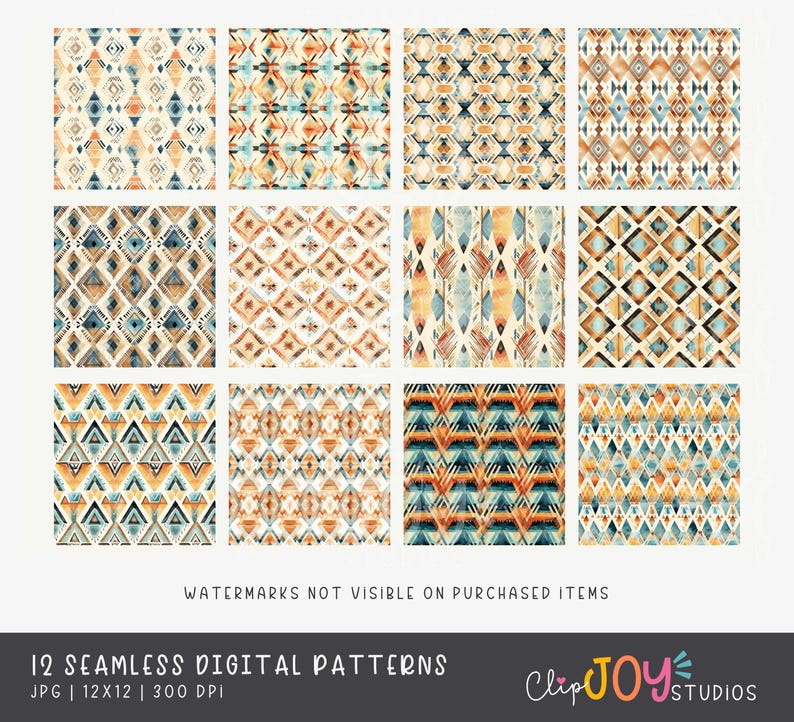 Tribal Digital Paper: Neutral Boho Patterns, Seamless 12x12 (digital ...