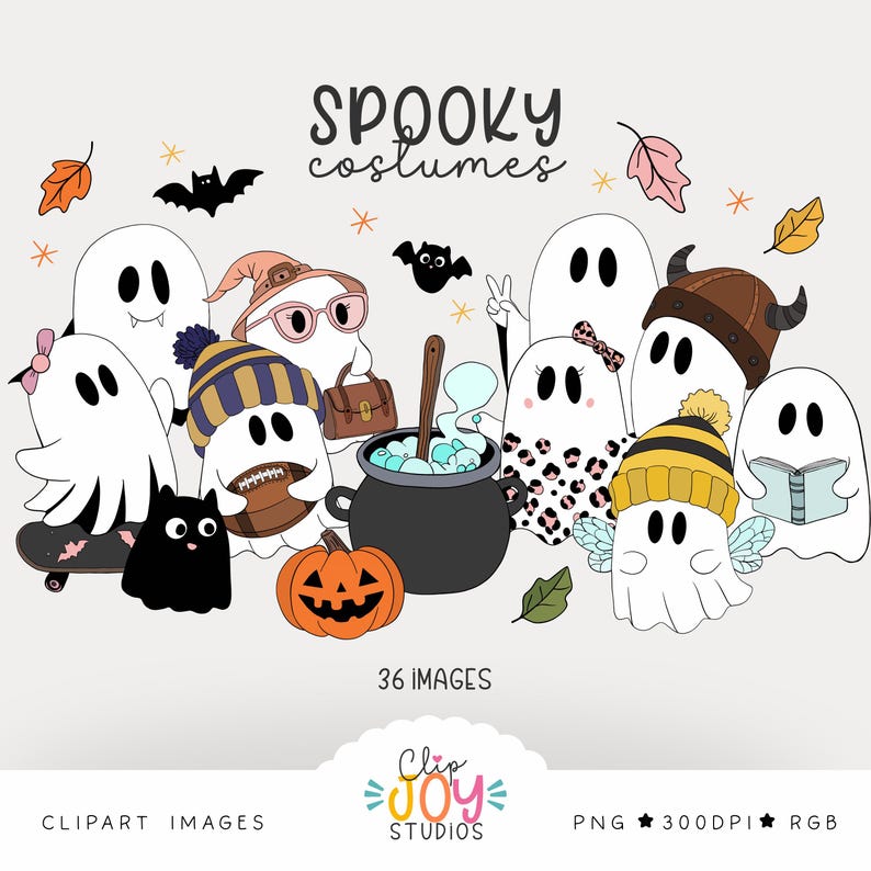 Ghost Clipart Set – Halloween Costume Ghosts PNG Bundle, Hand Drawn ...