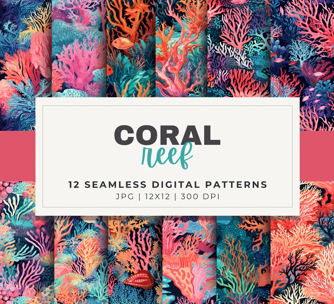 Coral Reef Patterns Digital Paper, 12 Seamless, 12x12 Sea Life Inspired ...