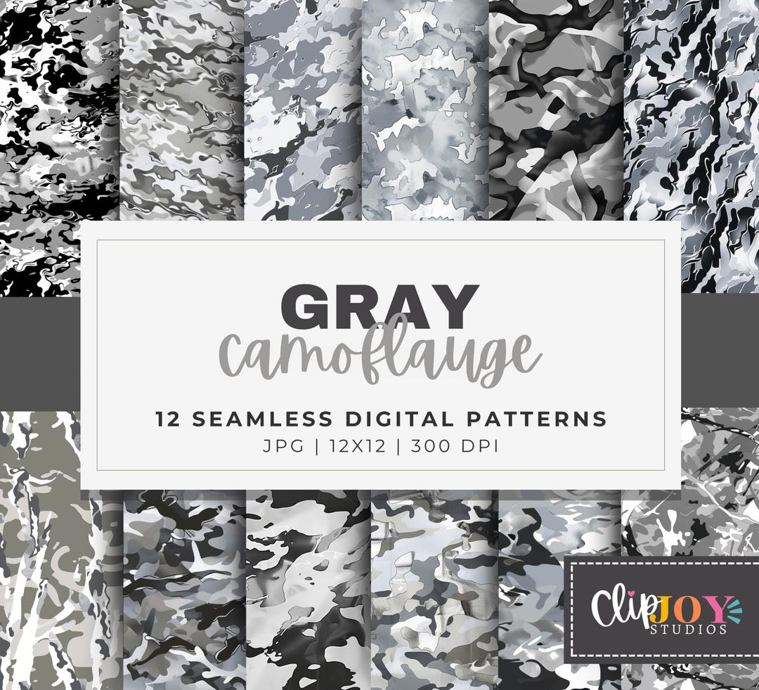 Gray Camouflage Digital Papers, 12 Seamless Textures, 12x12, JPG File ...