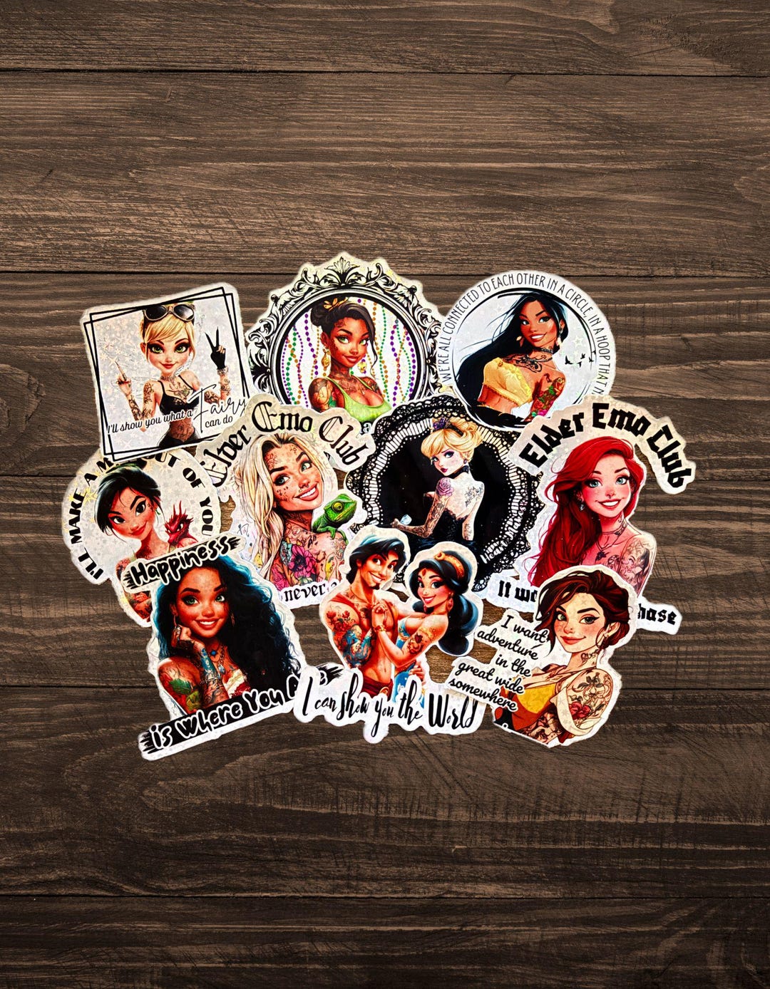 Emo Disney Princess Sticker Pack; Ten (10) Pack of Holographic Stickers ...