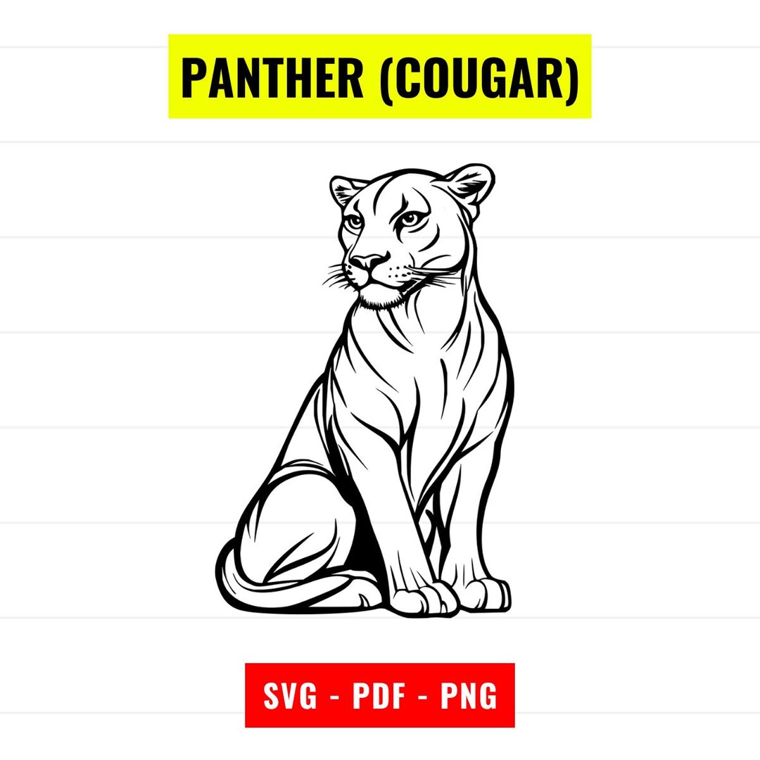 Cougar SVG, Panther Outline, Mountain Lion Vector, PNG 300 Dpi, PDF ...