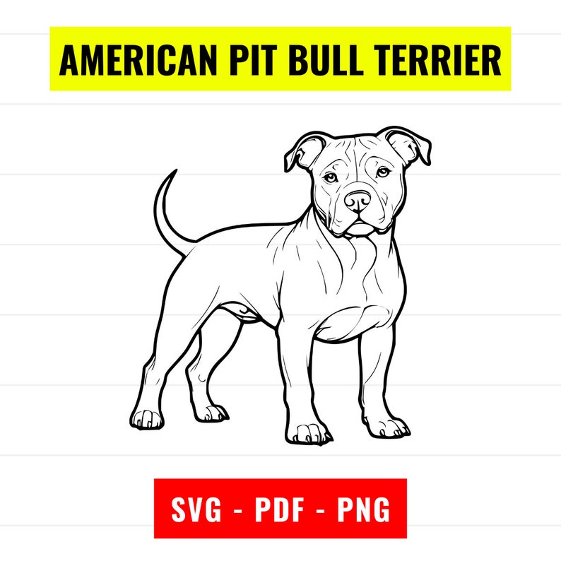 American Pit Bull Terrier SVG: Outline Vector Portrait (digital ...