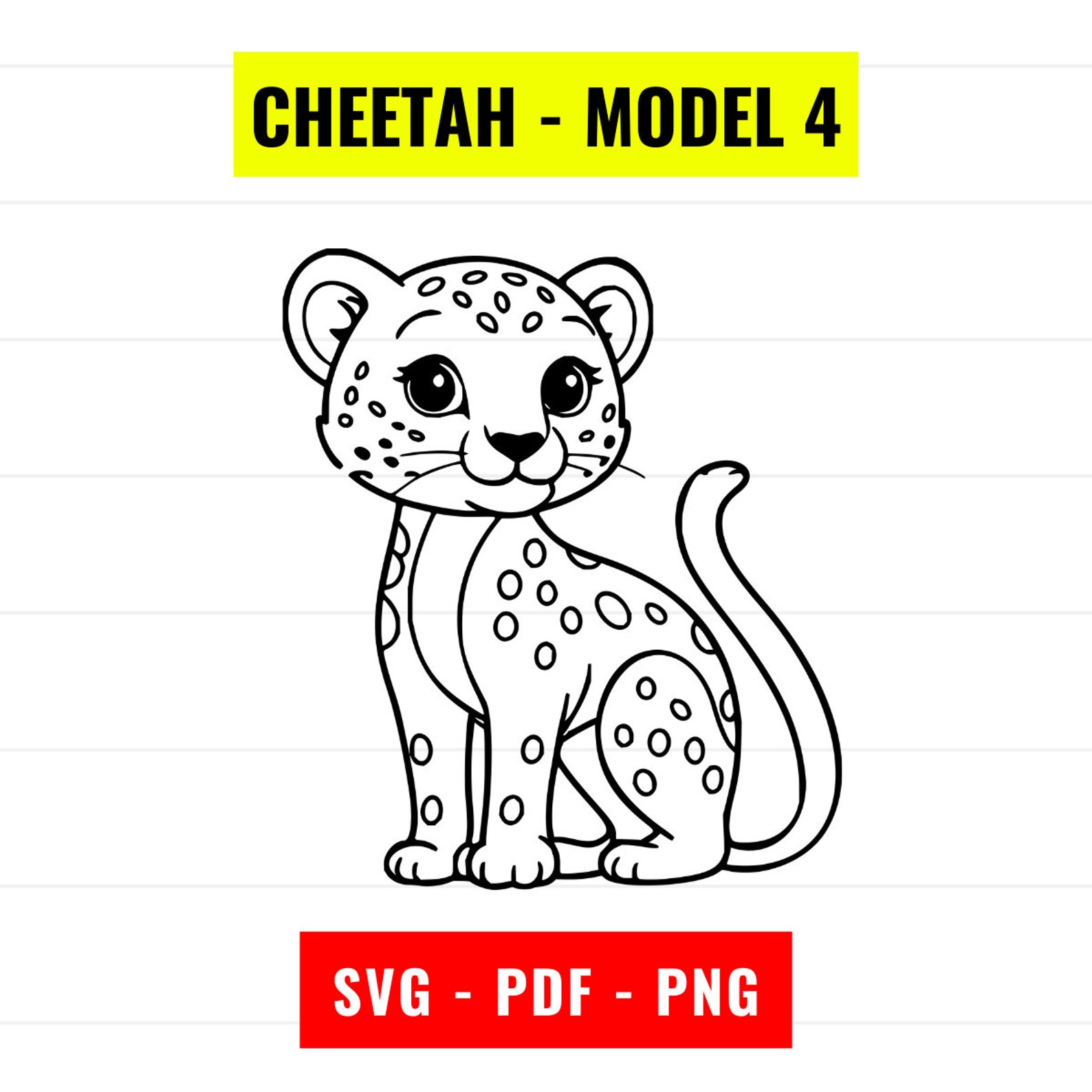 Cheetah SVG, Baby Cheetah Outline, PNG, PDF, Cute Cheetah Vector for ...