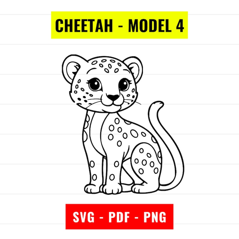 Cheetah SVG, Baby Cheetah Outline, PNG, PDF, Cute Cheetah Vector for ...