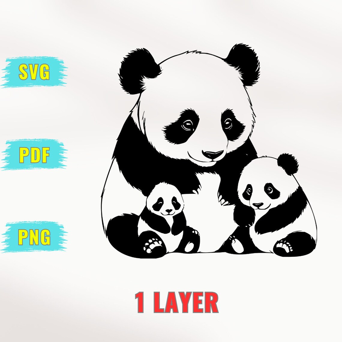 Cute Panda Family SVG, Panda Outline Vector for Cricut, Cute Panda Svg ...