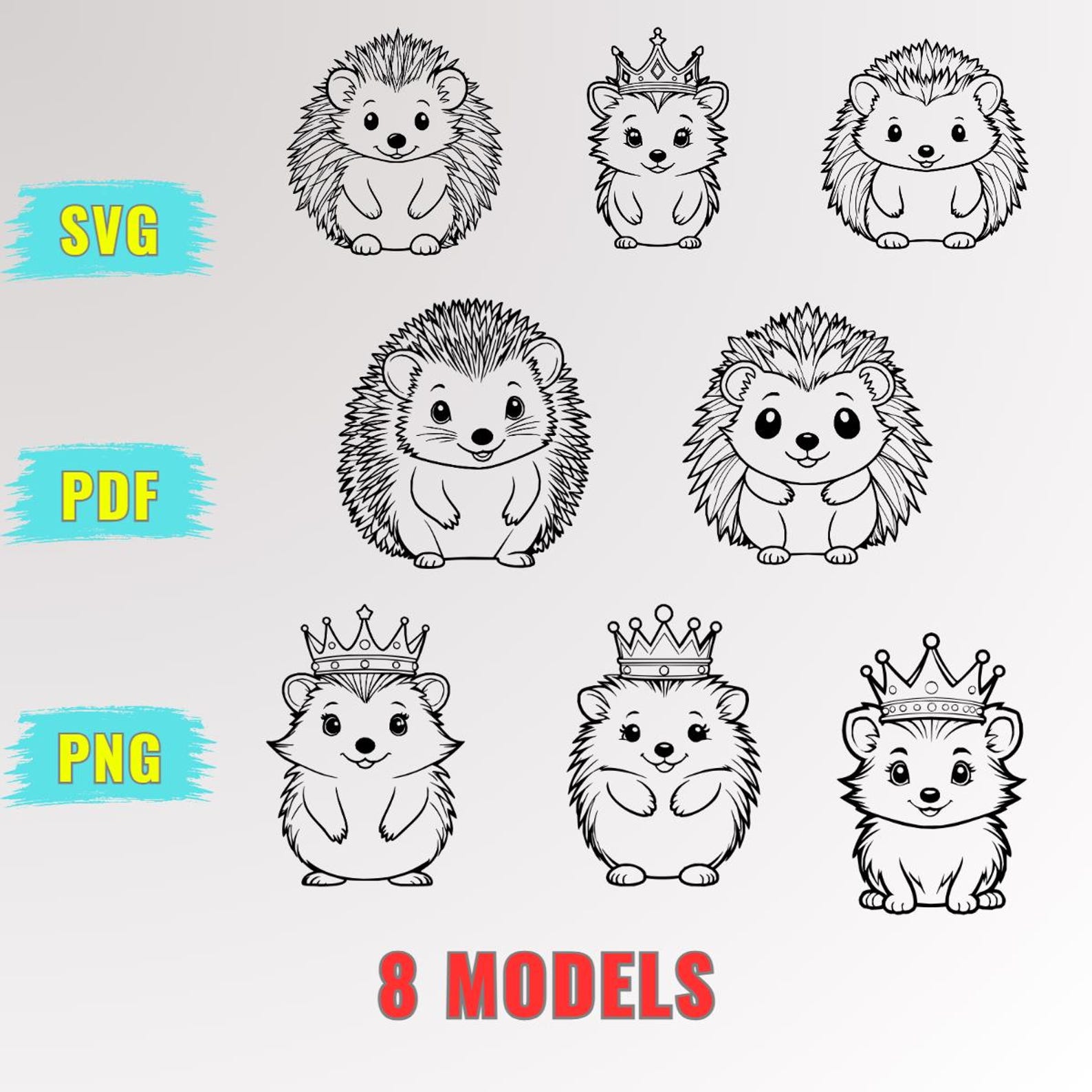 Hedgehog Bundle SVG, Hedgehog Portrait, PNG, PDF, Cute Hedgehog Vector ...