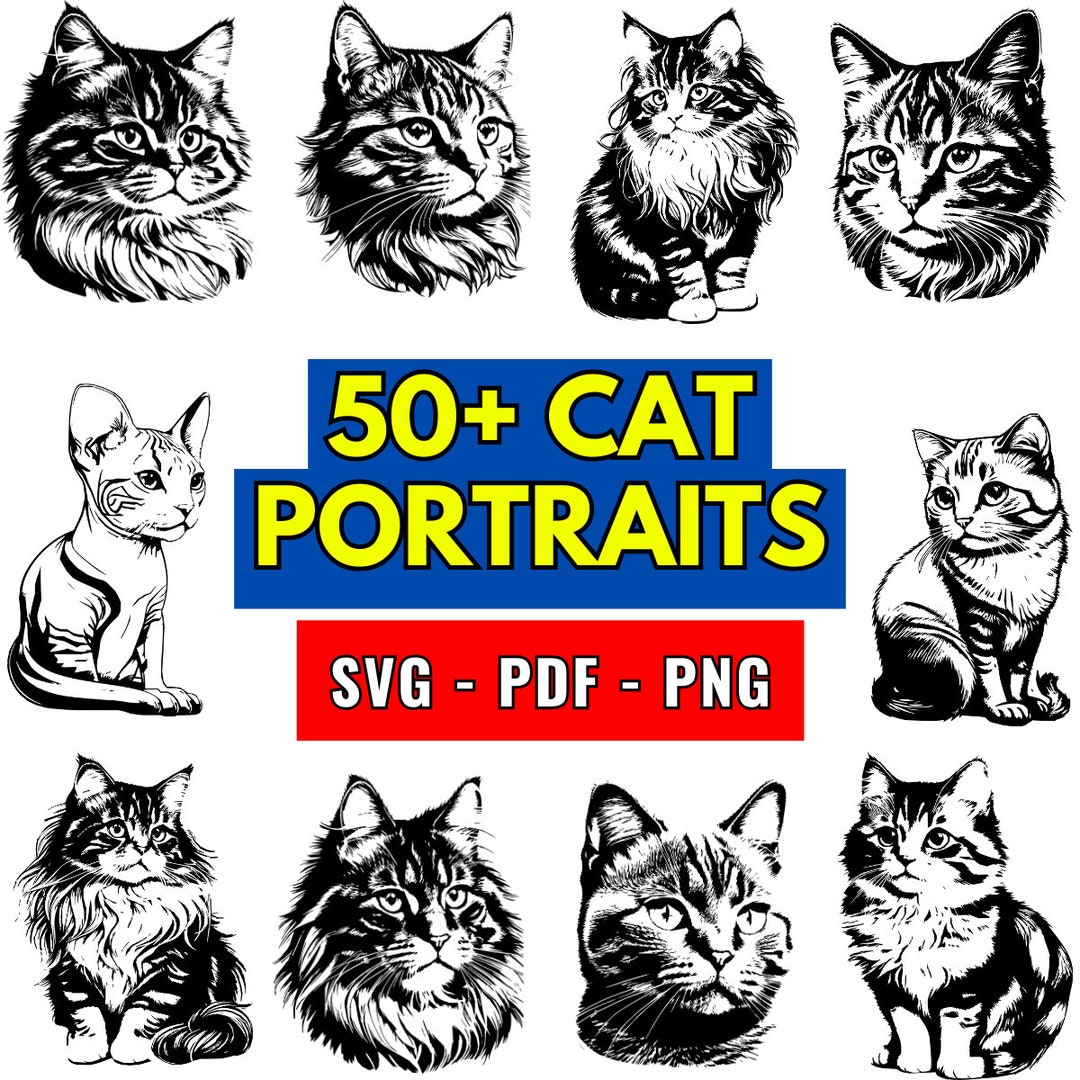 50+ Cat Portraits SVG Bundle, Cat SVG Bundle, Cat Breeds SVG, Dog ...