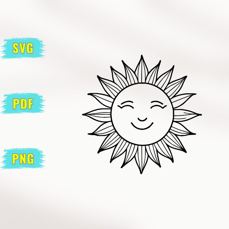 Sun SVG, Sun Outline, PNG, PDF, Sun Vector for Cricut, Happy Sun Svg ...