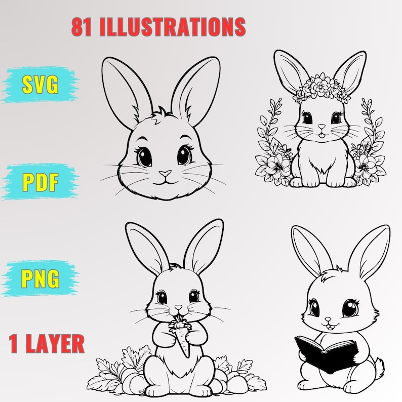 Rabbit SVG Bundle, PNG 300 Dpi: 81 Bunny Designs for Cricut (digital ...