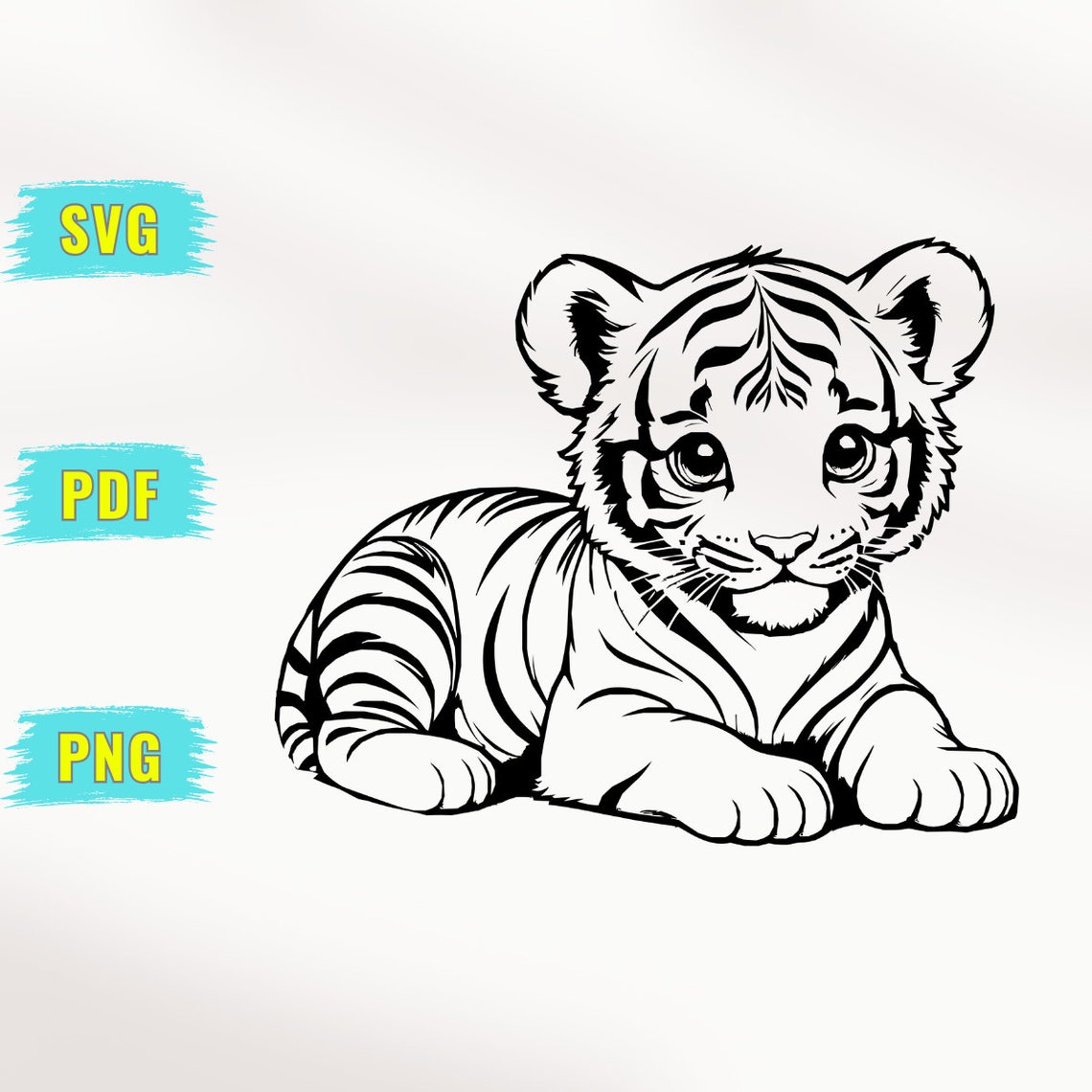Cute Baby Tiger SVG, Tiger Outline Vector, Cute Tiger Svg, Cute Tiger ...