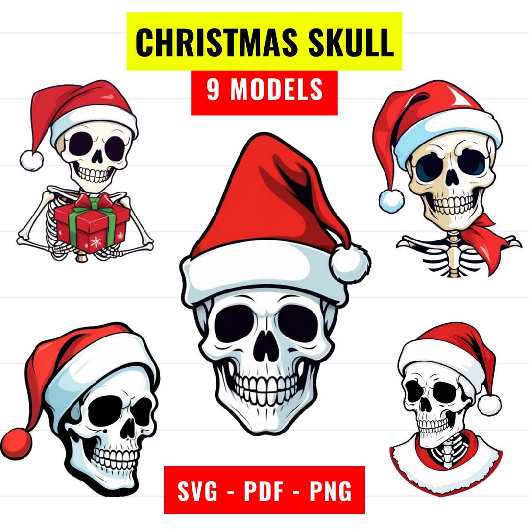 Christmas Skull SVG Bundle, Santa Skeleton Clipart (digital Download ...