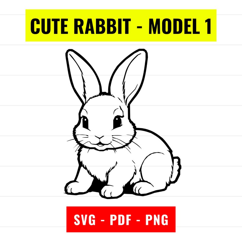 Cute Bunny SVG, Cute Rabbit Outline, Bunny Vector, Rabbit PNG 300 Dpi ...