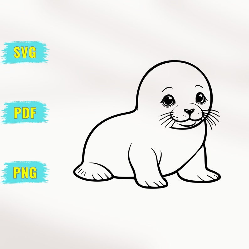 Robbe SVG, Baby Robbe Umriss SVG, PNG, PDF, süße Robbe Vektor für ...