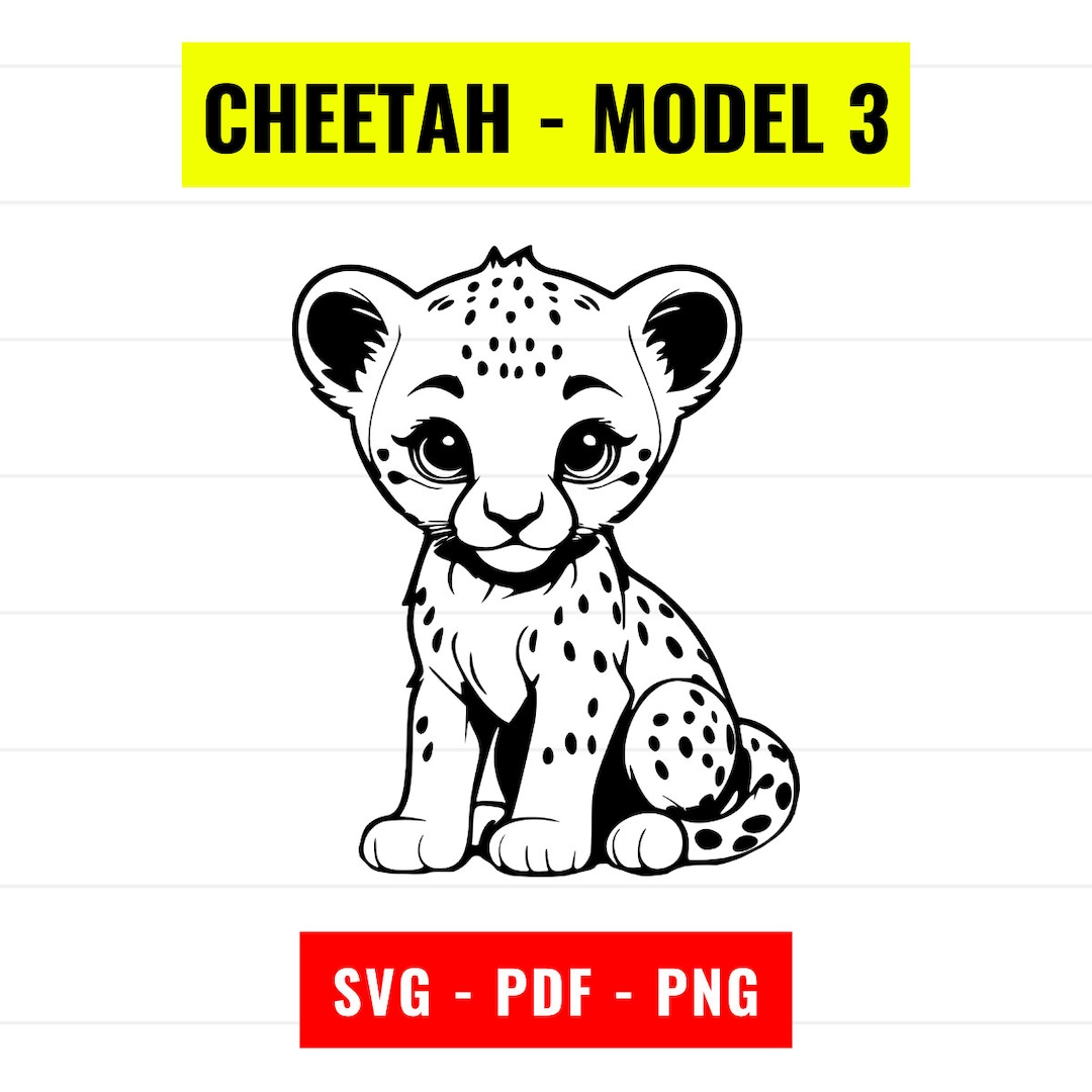 Cheetah SVG, Baby Cheetah Outline, PNG, PDF, Cute Cheetah Vector for ...