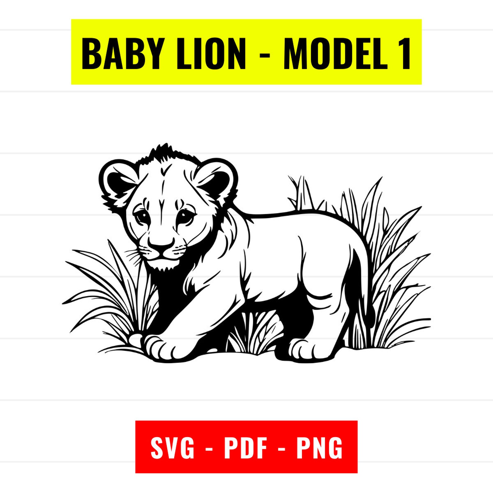 Lion SVG, Baby Lion Outline, PNG 300 Dpi, PDF Animal Svg, Cute Baby ...