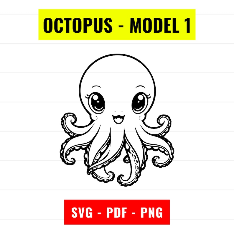 Cute Octopus SVG, PNG, PDF, Vector Illustration (digital Print) - Etsy