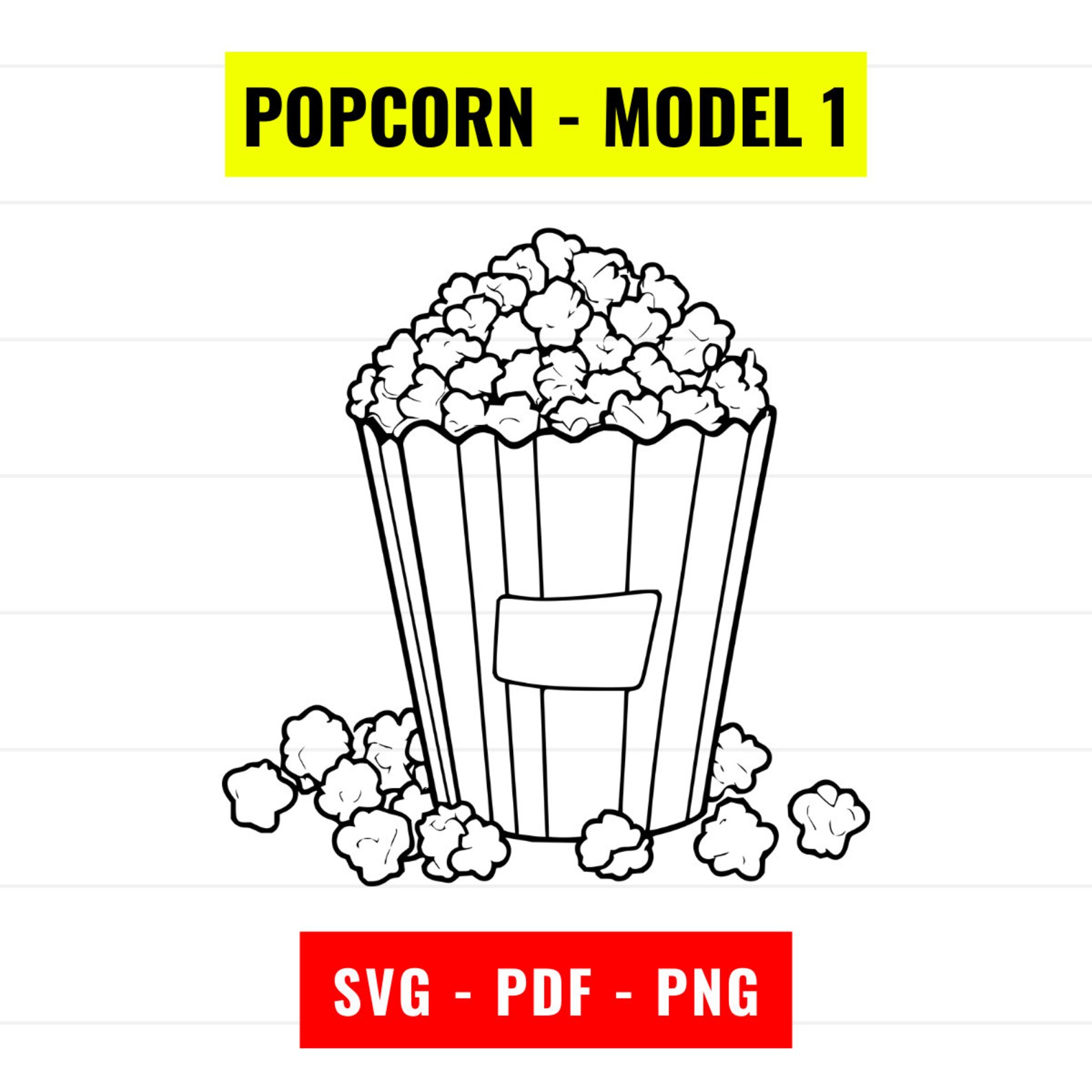 Popcorn SVG, Popcorn Outline Vector, Popcorn PNG 300 Dpi, PDF, Cinema ...