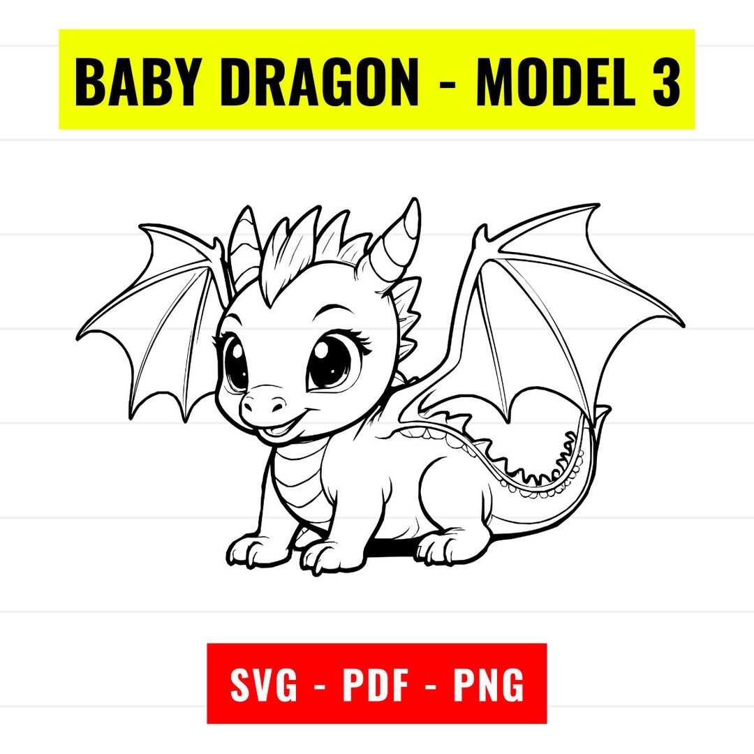 Cute Baby Dragon SVG, Dragon Outline Vector, Cute Little Dragon Svg ...