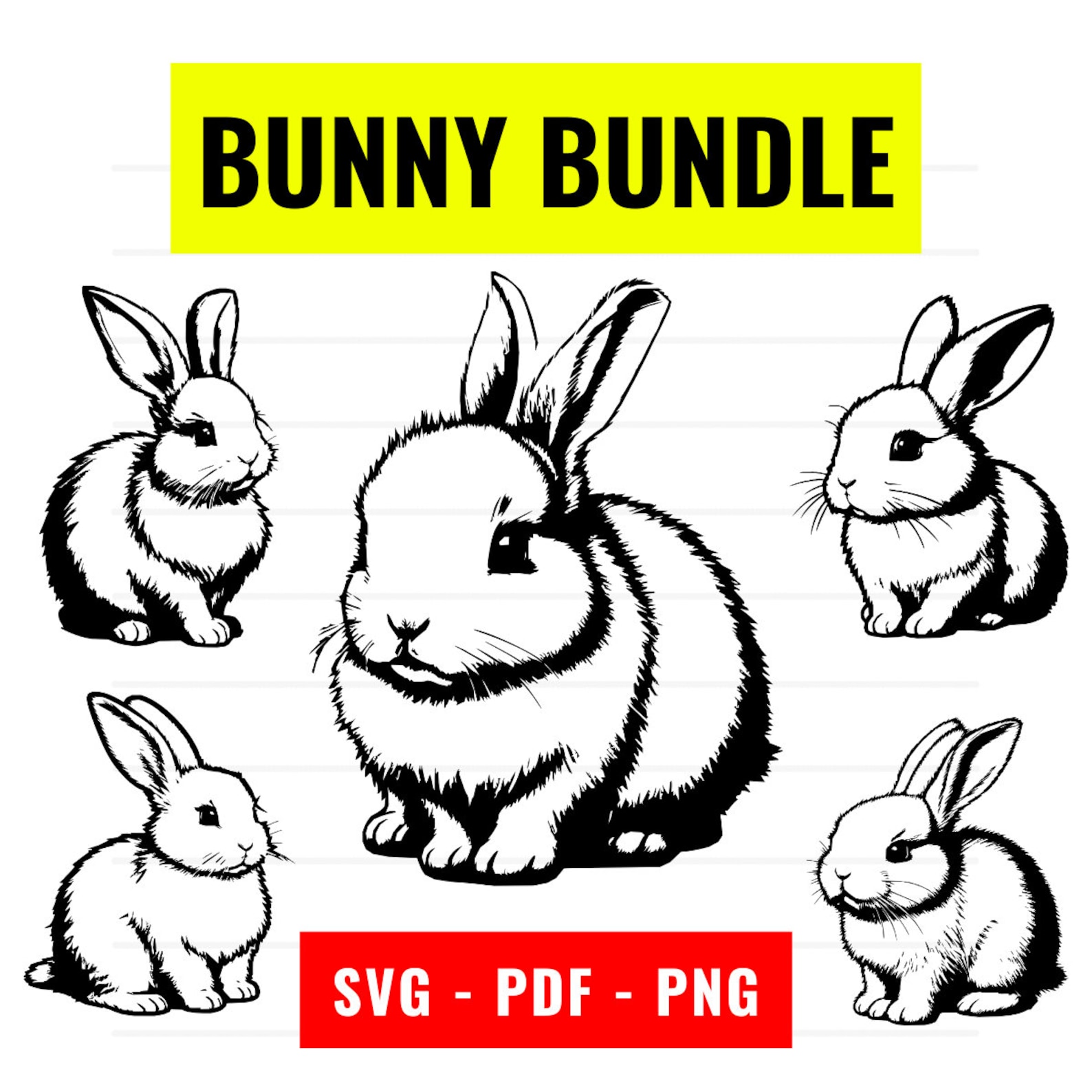 Cute Bunny SVG, Bunny Outline Svg Bundle, PNG, PDF Animal Svg Cute ...