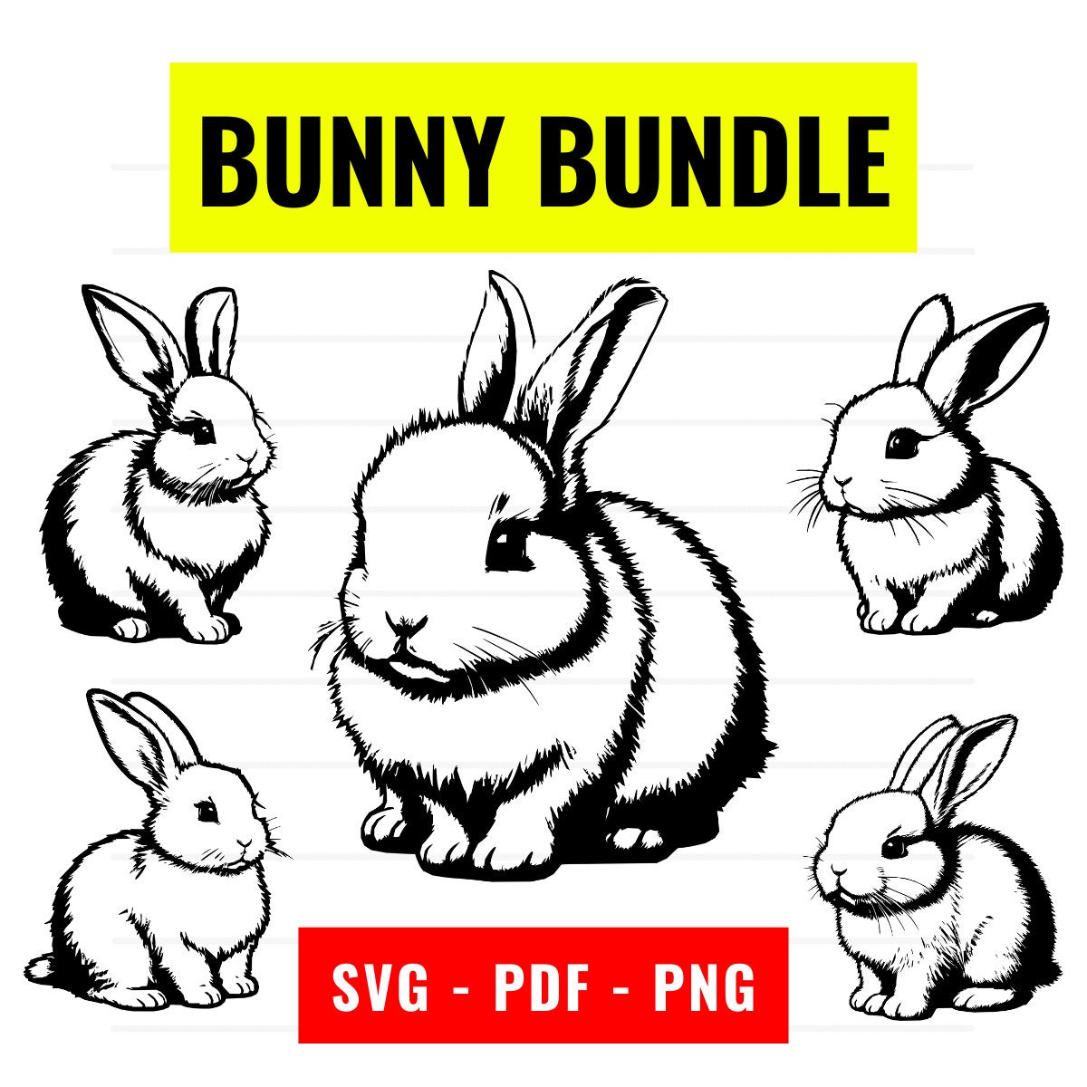 Cute Bunny SVG, Bunny Outline Svg Bundle, PNG, PDF Animal Svg Cute ...