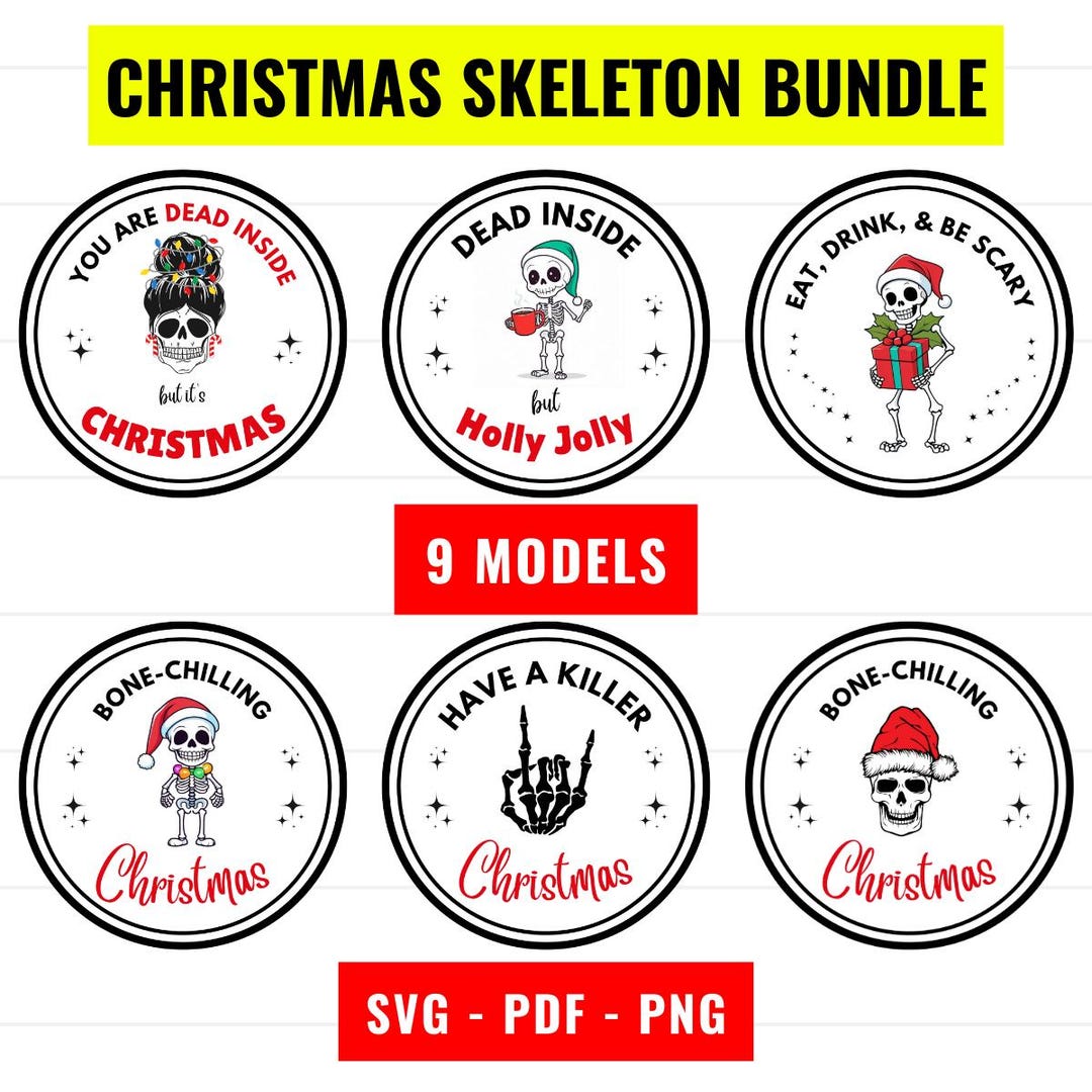 Skeleton Santa Christmas SVG Bundle, Funny Holiday Clipart (digital ...