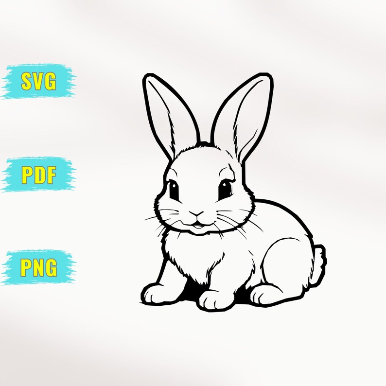 Cute Bunny SVG, Cute Rabbit Outline, Bunny Vector, Rabbit PNG 300 Dpi ...