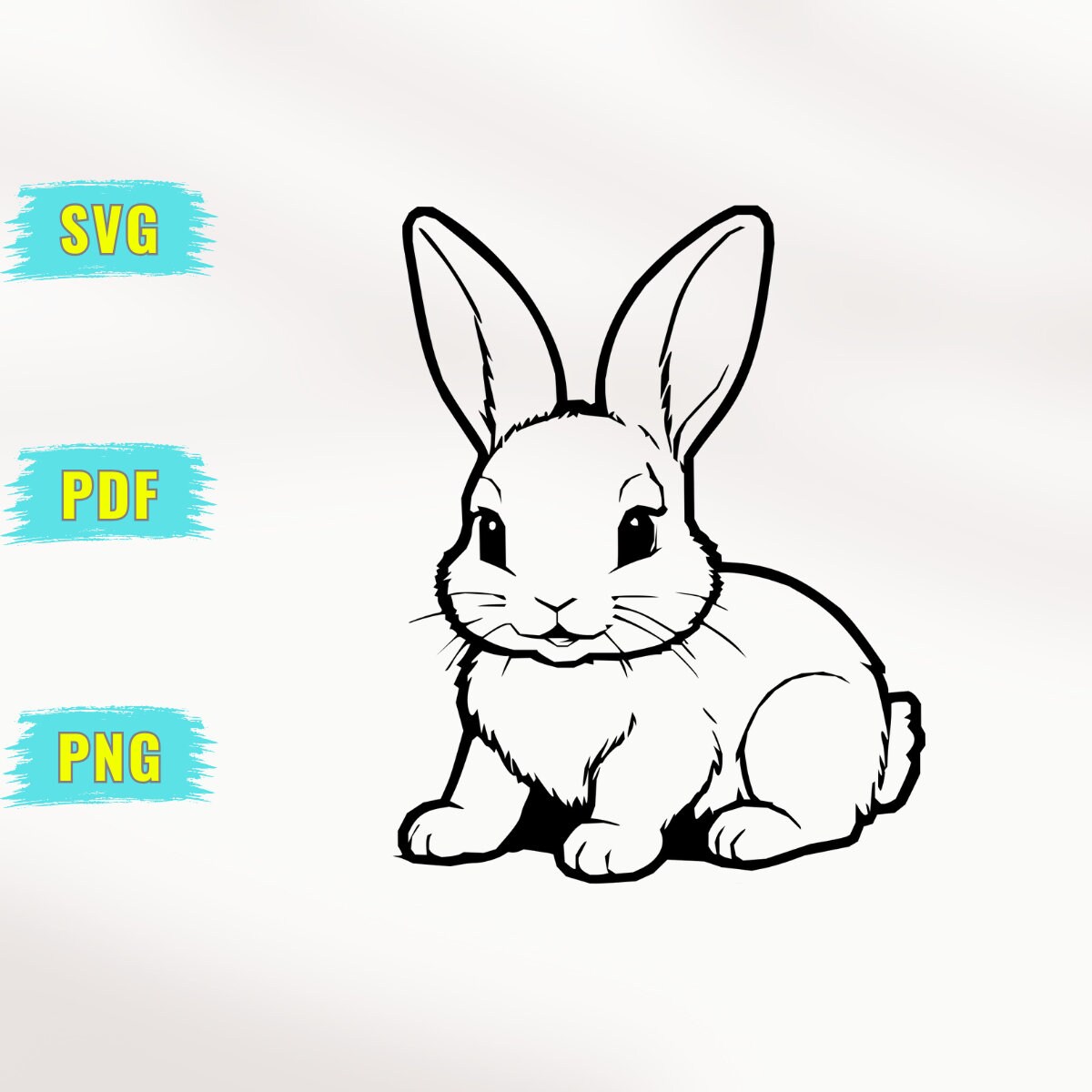 Cute Bunny SVG, Cute Rabbit Outline, Bunny Vector, Rabbit PNG 300 Dpi ...