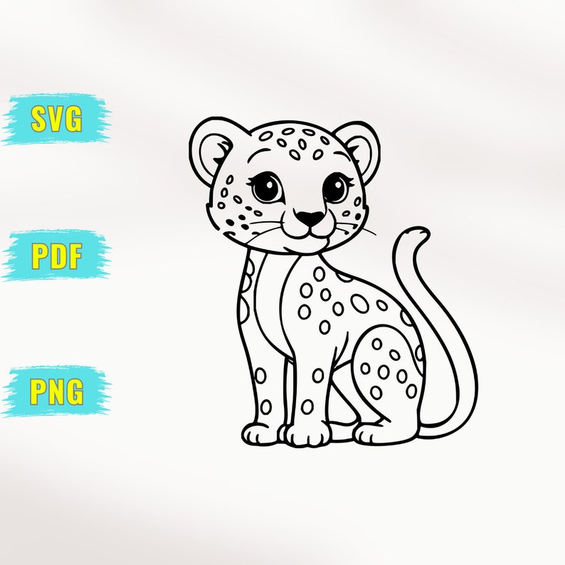 Cheetah SVG, Baby Cheetah Outline, PNG, PDF, Cute Cheetah Vector for ...