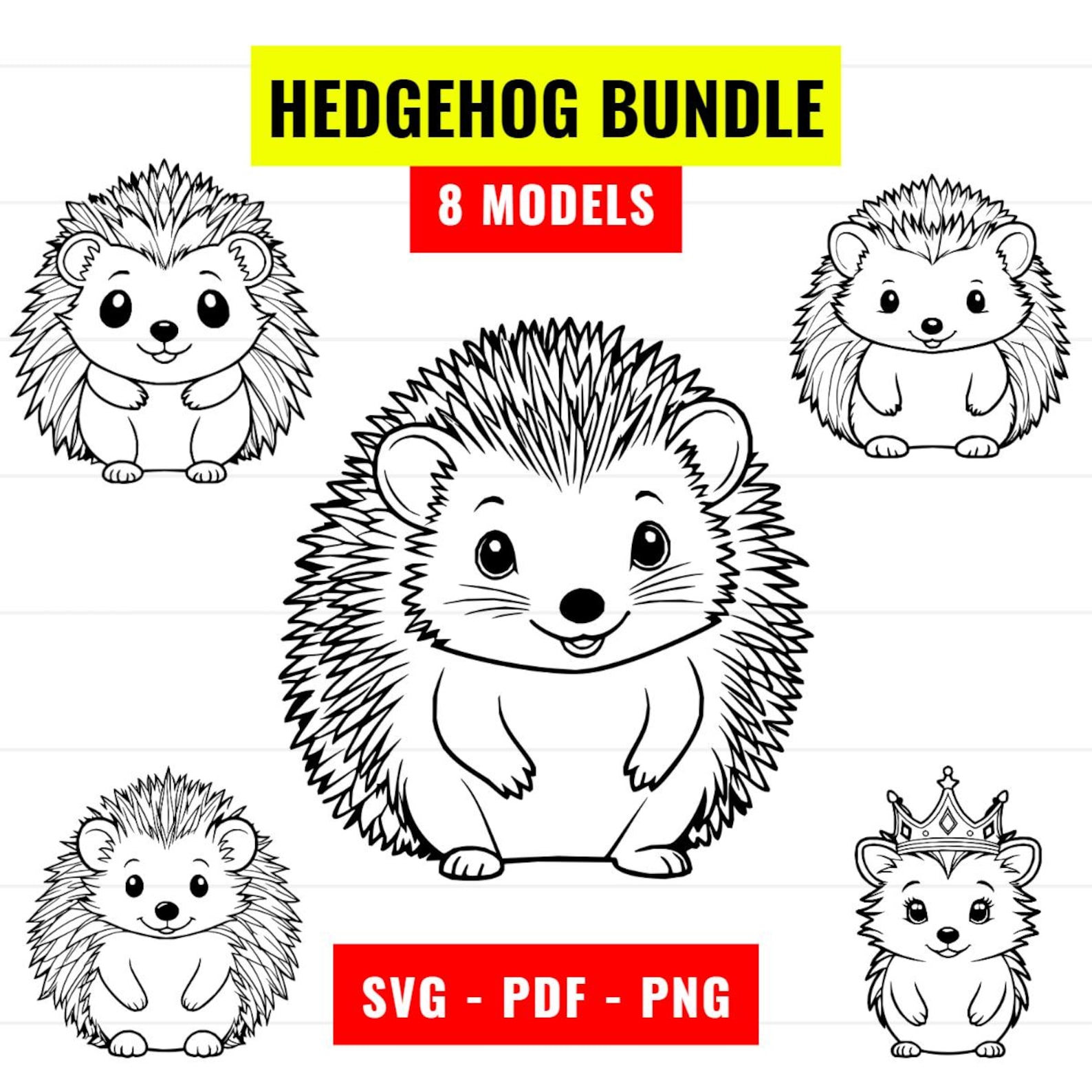 Hedgehog Bundle SVG, Hedgehog Portrait, PNG, PDF, Cute Hedgehog Vector ...