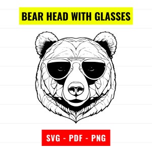 Bear Head SVG, Bear With Sunglasses Portrait Svg, PNG, PDF, Animal Svg ...