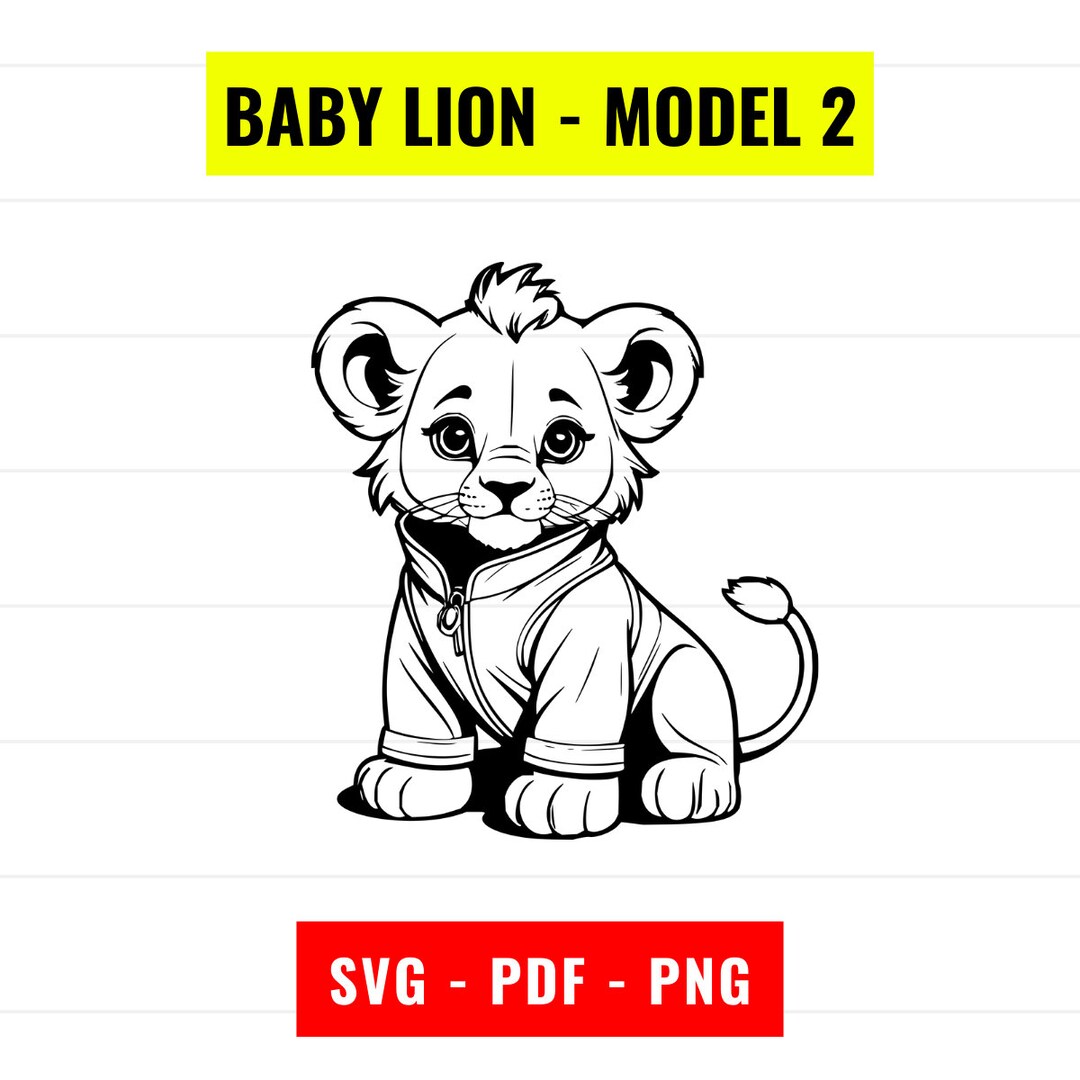 Lion SVG, Baby Lion Outline, PNG 300 Dpi, PDF Animal Svg, Cute Baby ...