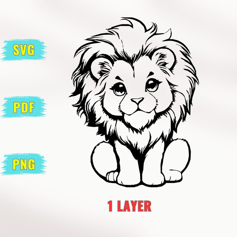 Lion SVG, Baby Lion Outline Bundle, PNG, PDF Animal Svg Lion Head ...