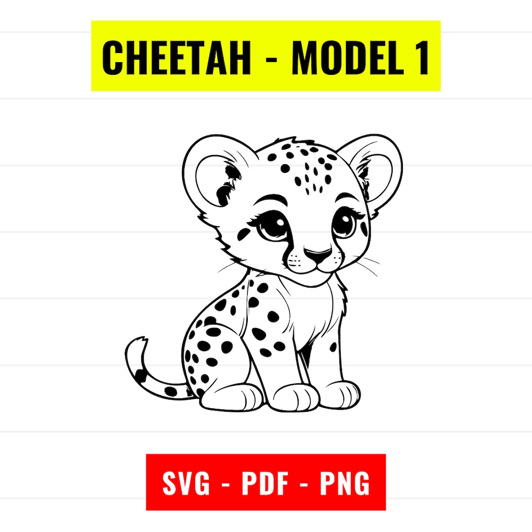 Cheetah SVG, Baby Cheetah Outline, PNG, PDF, Cute Cheetah Vector for ...