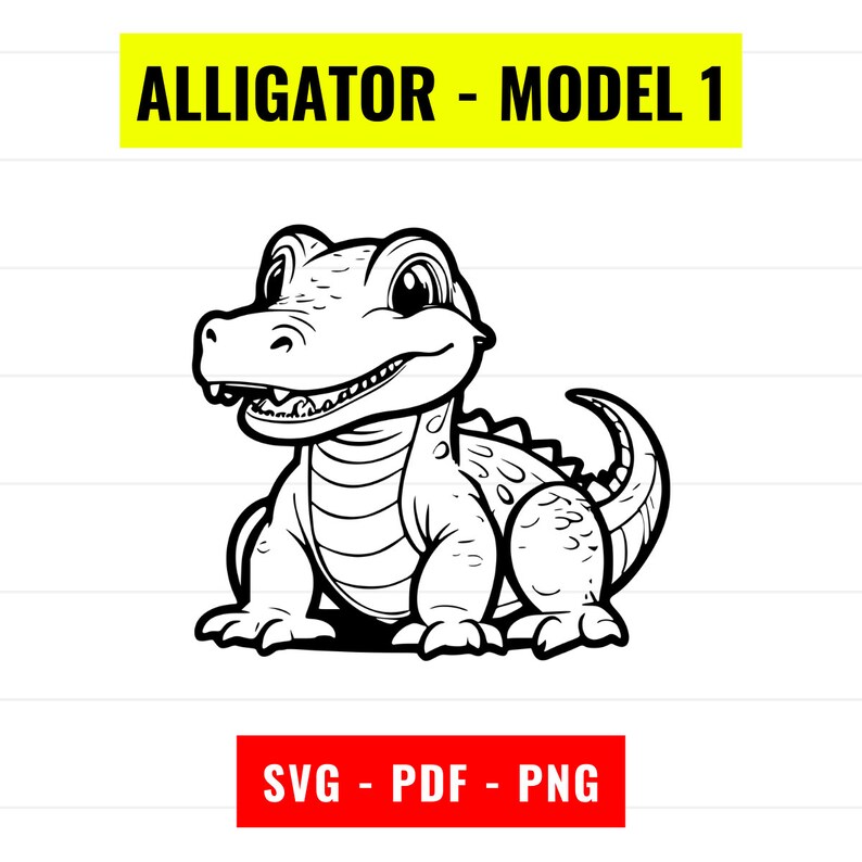 Alligator SVG, Baby Alligator Outline Svg, PNG, PDF, Alligator Vector ...