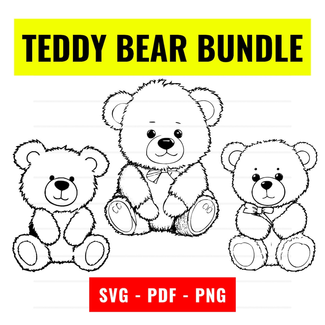Cute Teddy Bear SVG, Teddy Bear Outline Bear Svg Bundle, PNG, PDF ...