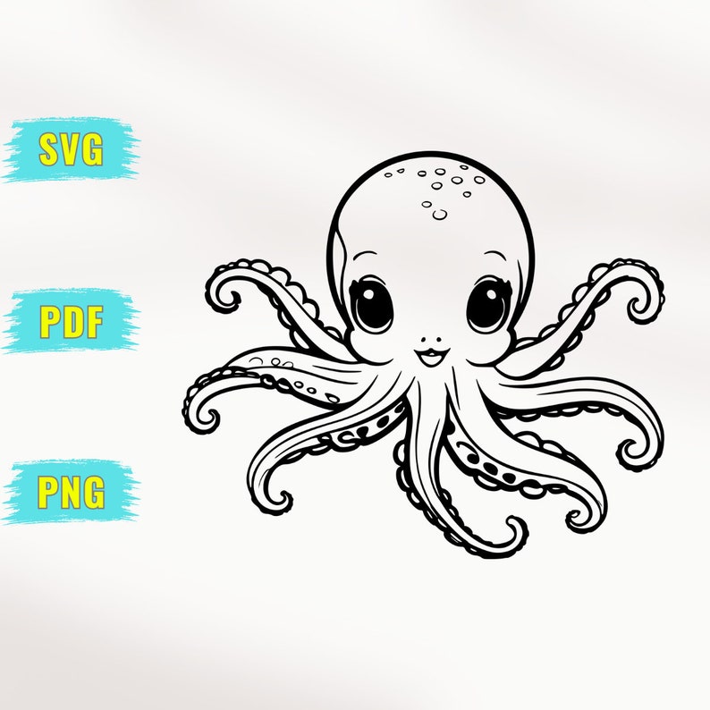 Octopus SVG, Octopus Outline Svg, PNG, PDF, Octopus Vector for Cricut ...