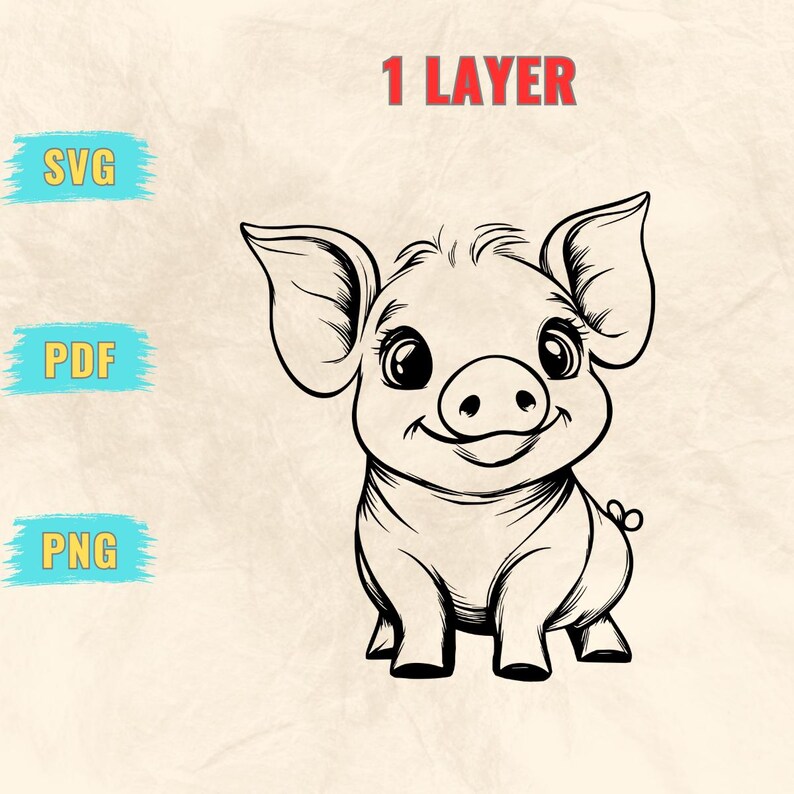 Cute Baby Pig SVG, Pig Outline Vector, Pig Svg Cut File, Owl Silhouette, Pig PNG 300 Dpi, PDF ...