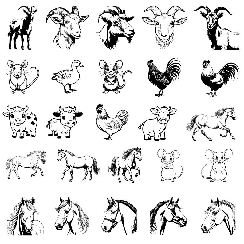 Farm Animals SVG Bundle: 118 Vector Portrait Designs (digital Download ...