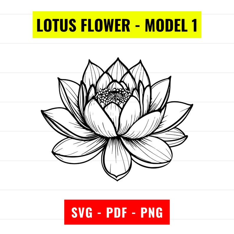 Lotus Flower SVG, Lotus PNG 300 Dpi, PDF, Lotus Outline, Instant ...