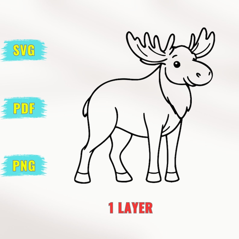 Cute Moose SVG, Moose Outline, Moose Vector, Moose PNG 300 Dpi, PDF Moose Portrait Cut File ...