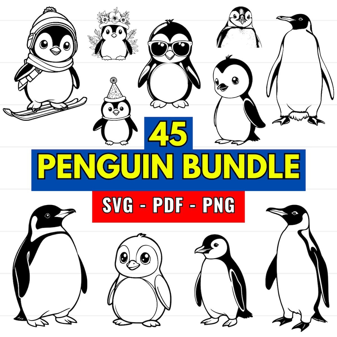 Penguin SVG Bundle, Penguin Outline Vector, PNG 300 Dpi, PDF, Cute ...