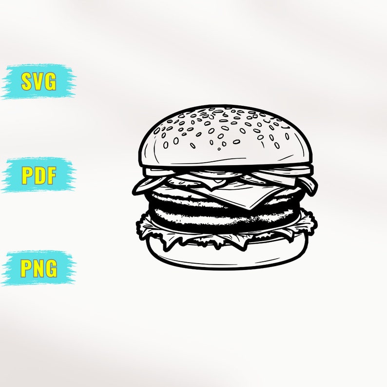 Burger SVG, Burger Outline, PNG, PDF, Burger Vector for Cricut, Burger ...