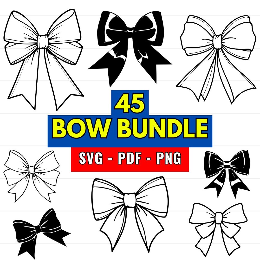 Bow SVG Bundle, PNG 300 Dpi: 45 Ribbon Bow Illustrations (digital ...