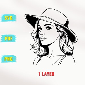 Woman Portrait SVG Bundle, Woman With Hat Vector, Elegant Lady Svg Cut ...