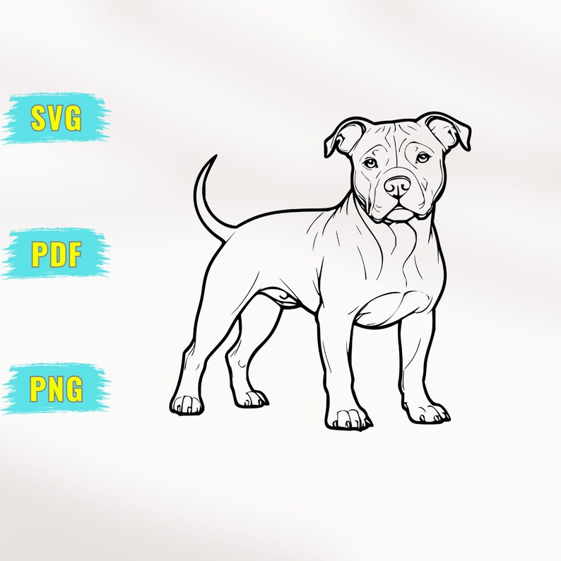 American Pit Bull Terrier SVG: Outline Vector Portrait (digital ...