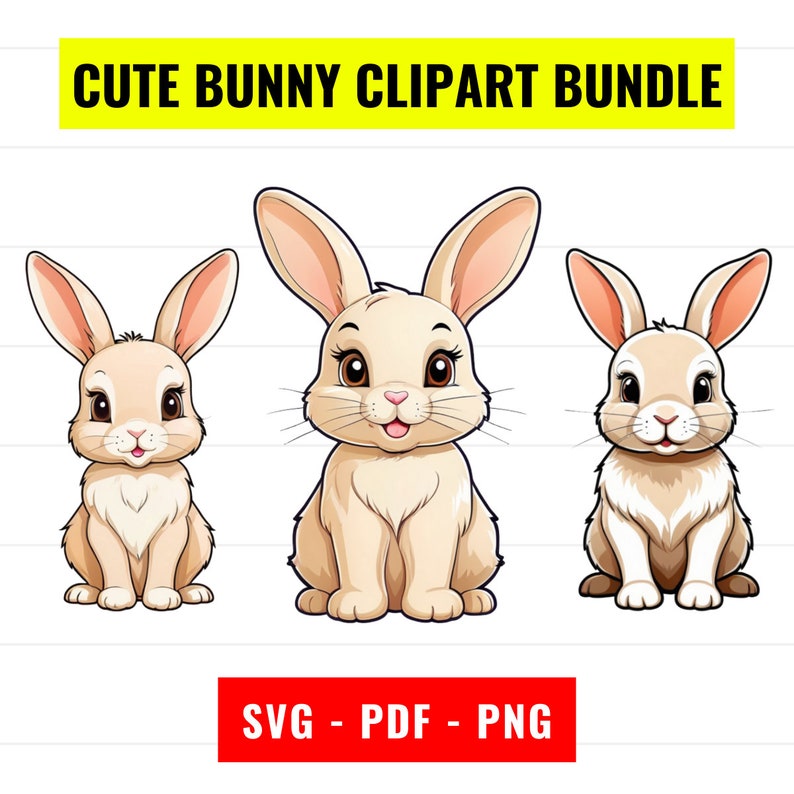 Cute Bunny SVG, Bunny Clipart Svg Bundle, PNG, PDF Animal Svg Cute ...