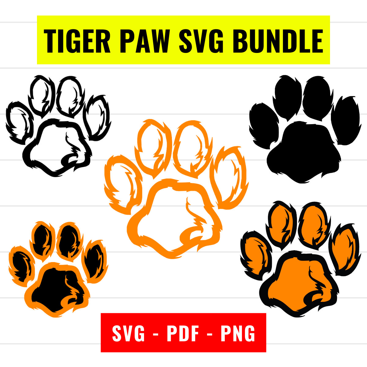 Tiger Paw Print SVG Bundle: Animal Footprint Vector Graphics (digital ...