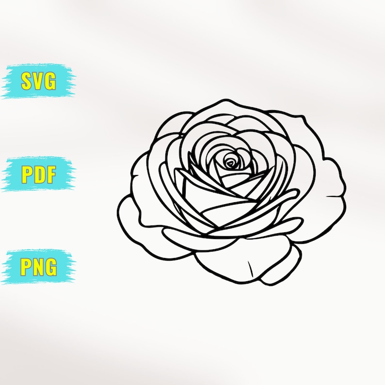 Rose SVG, Rose Outline Svg, Rose Cut File Svg, Flower PNG 300 Dpi, PDF ...